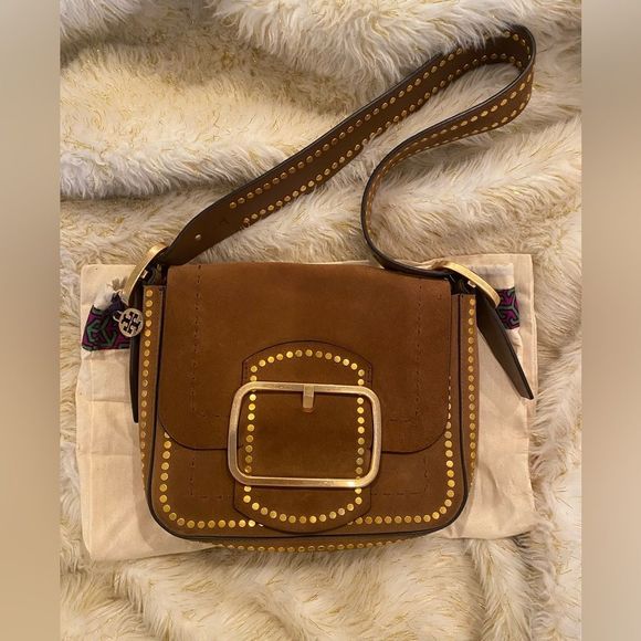 Tory Burch | Bags | Toryburch Sawyer Gold Stud Suede Bag With Dustbag ...